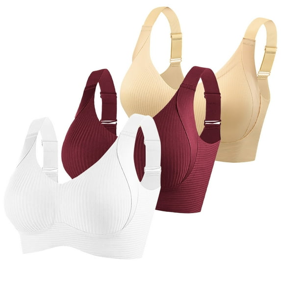 3Pack Bras for Women Ribbed Push Up Adjustable Wireless Bra Seamless ...