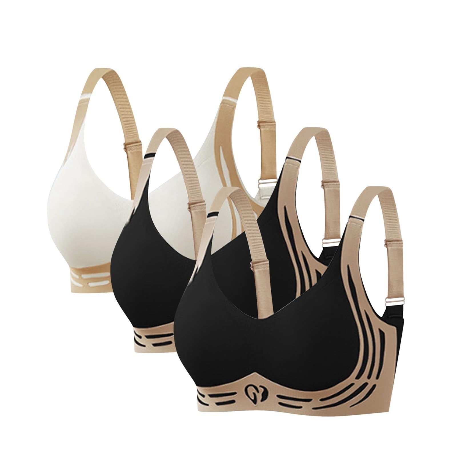 3Pack Bras for Womens Plus Size Contrast Adjustable Sport Bra Wireless ...