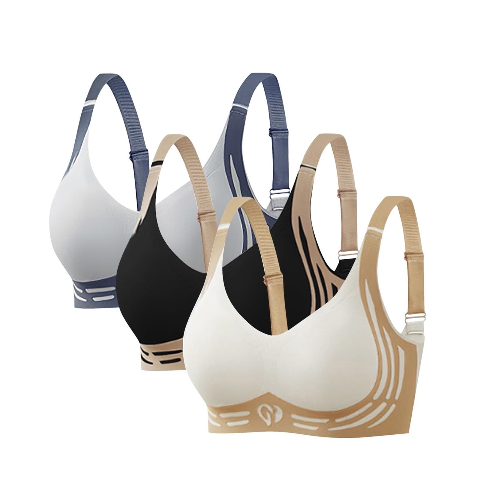 3Pack Bras for Womens Plus Size Contrast Adjustable Sport Bra Wireless ...