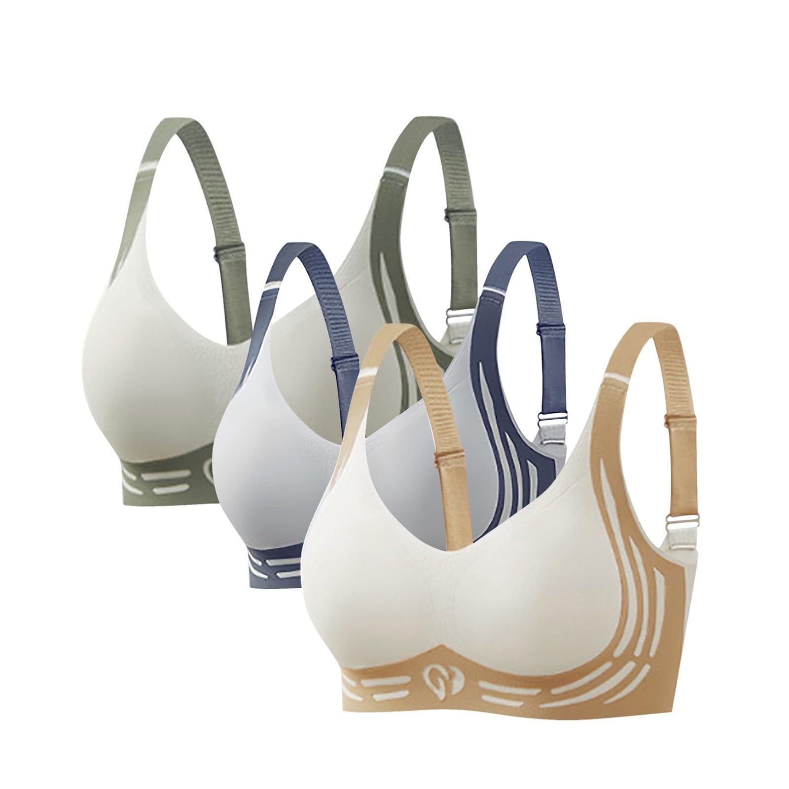 3Pack Bras for Womens Plus Size Contrast Adjustable Sport Bra Wireless ...