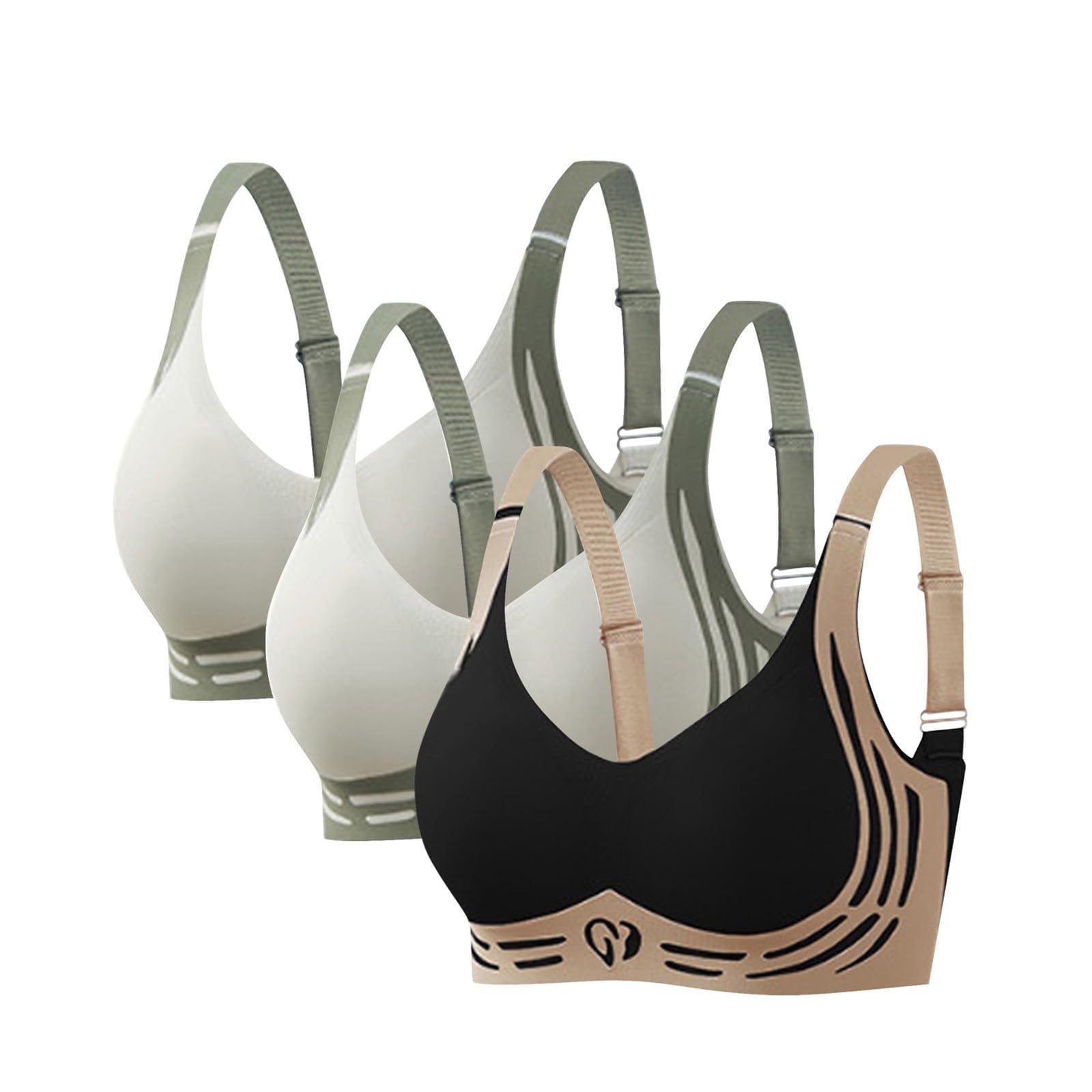 3Pack Bras for Womens Plus Size Contrast Adjustable Sport Bra Wireless ...