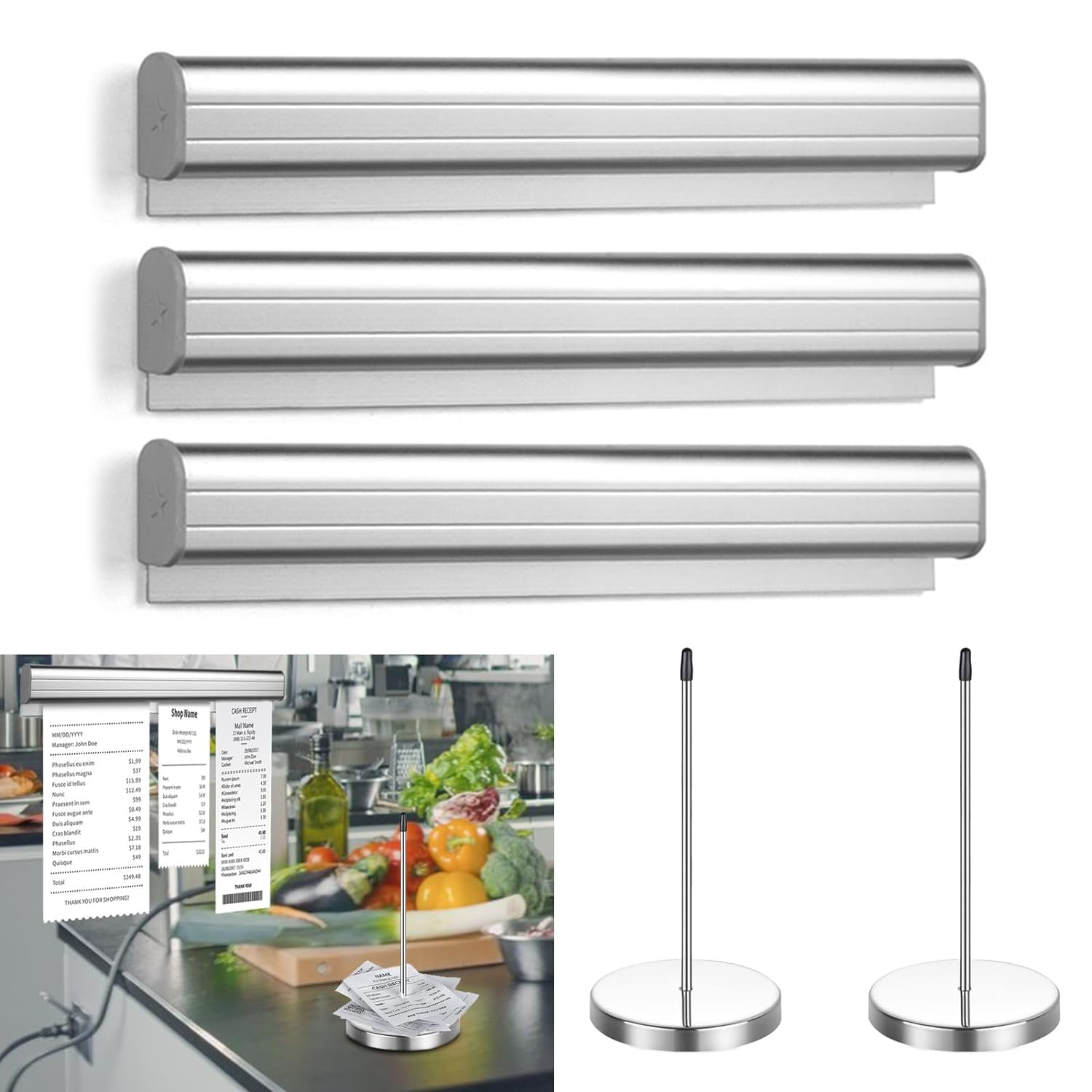 3Pack 40 cm Check Rack Receipt Receipt Holders and 2Pcs Note Spike ...