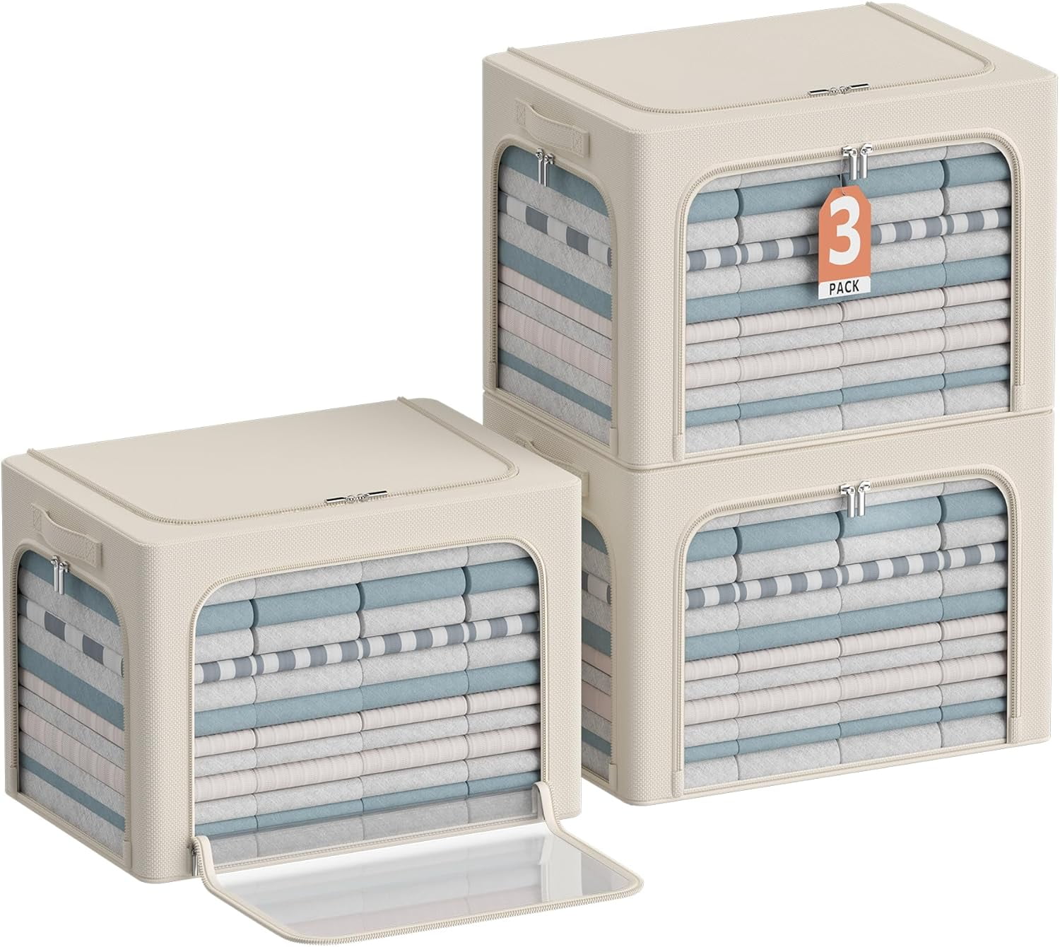 3Pack Clothes Storage Bins - Oxford Frame Storage Box Foldable ...