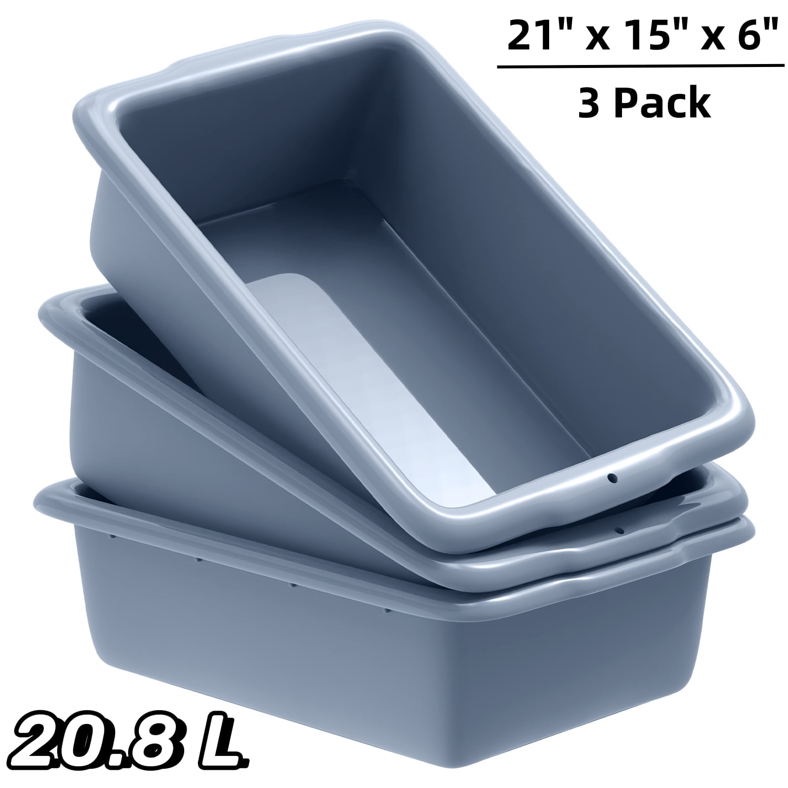 3Pack Commercial Bus Box Dish Box Tote Box Utility Box Tub 21" x 15" x ...