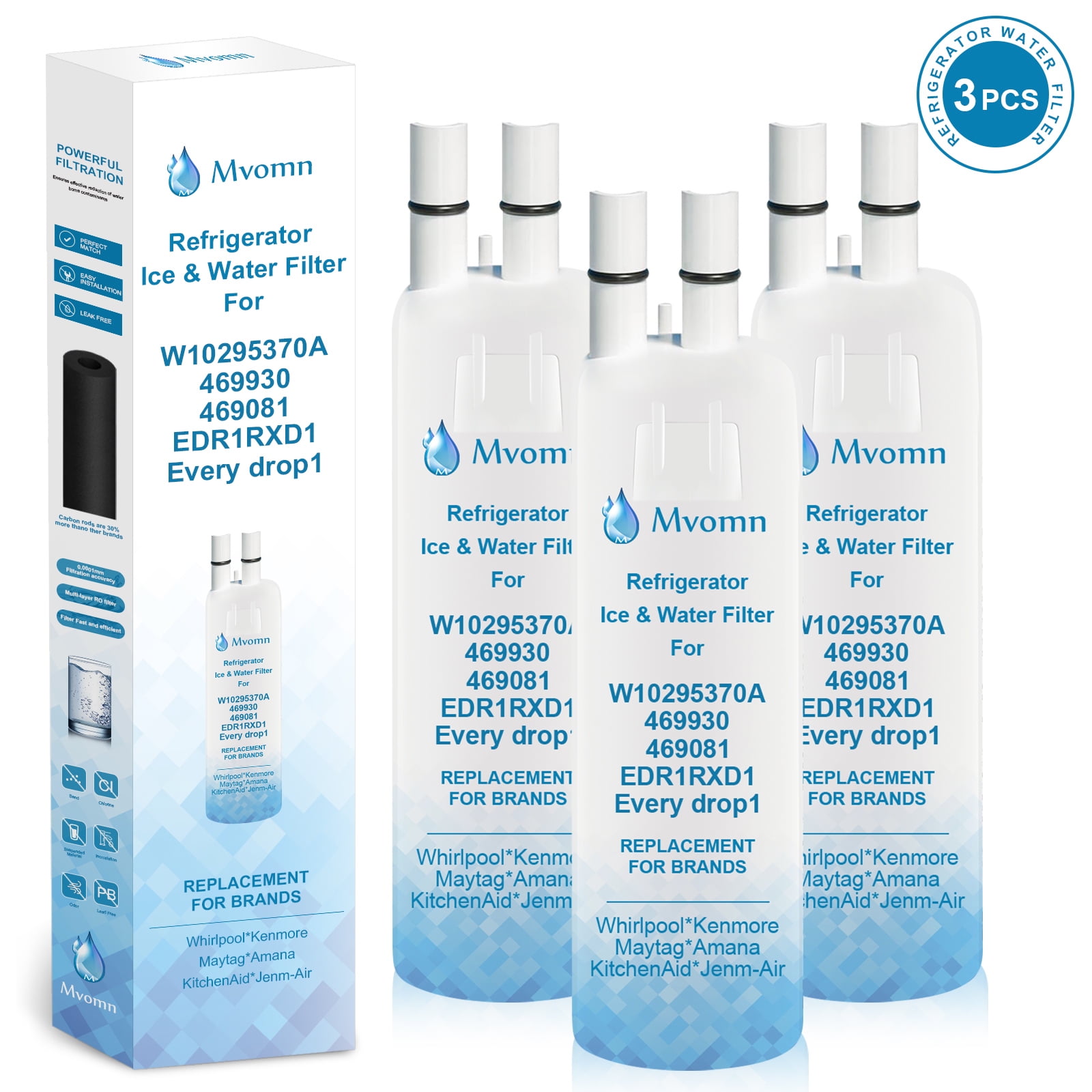 Whirlpool 3Pack EDR1RXD1 Water Filter 1 Compatible with W10295370A ...