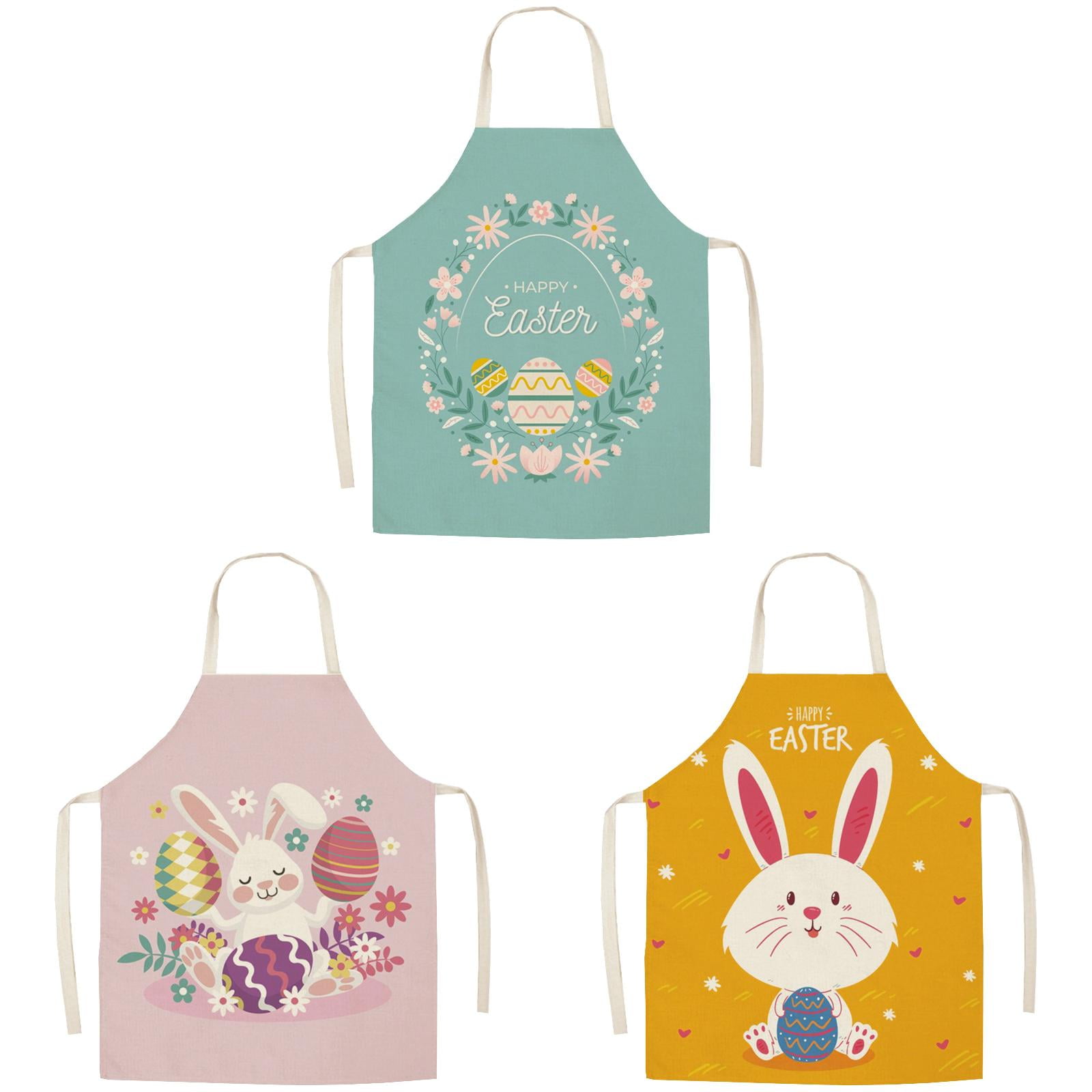 3Pack Easter Cartoon Rabbit Eggs Apron For Women Men Adjustable Aprons ...
