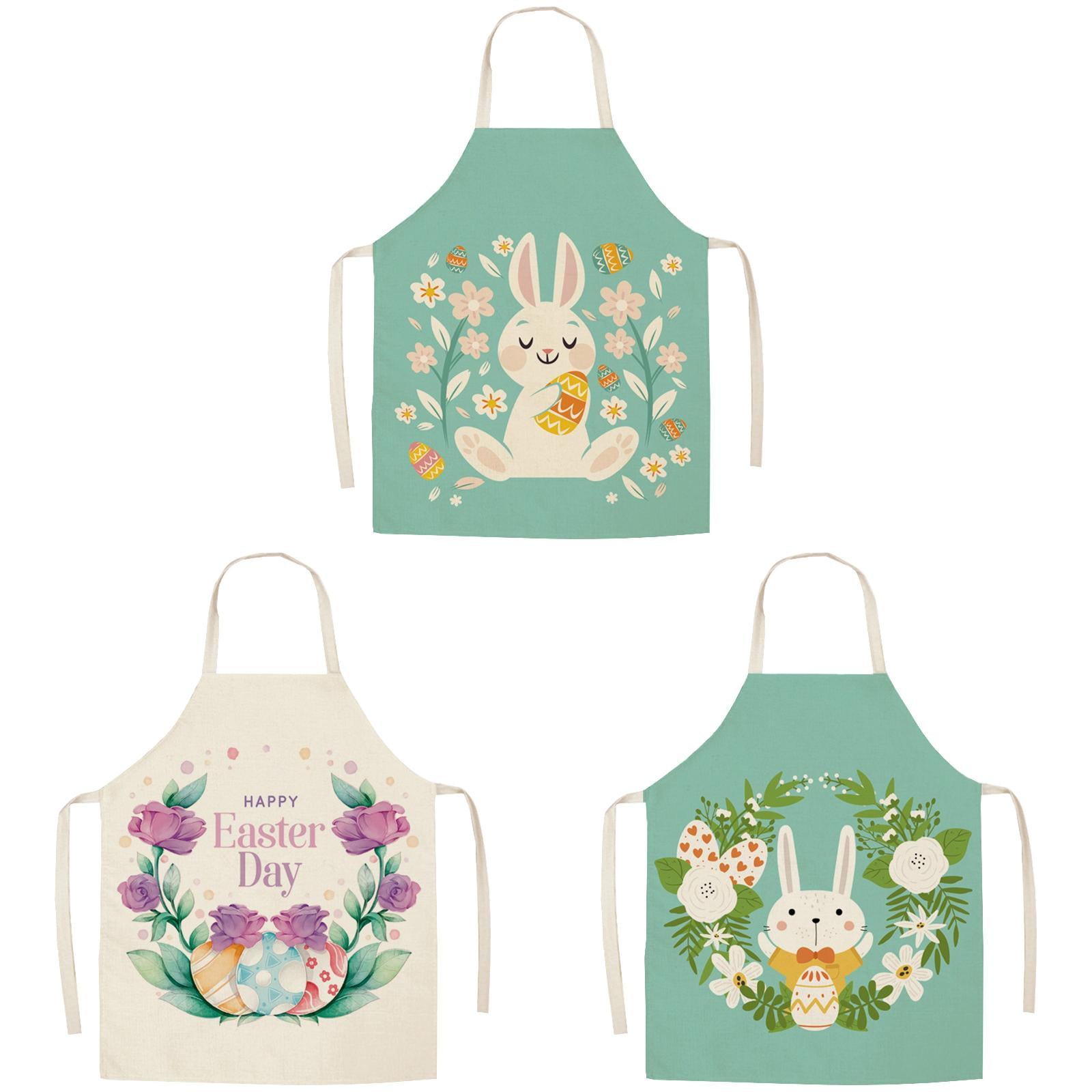 3Pack Easter Cartoon Rabbit Eggs Apron For Women Men Adjustable Aprons ...