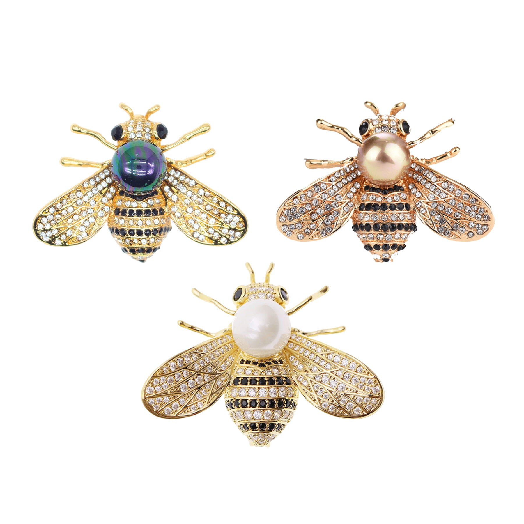 3Pack Fashion Rhinestone Bee Brooches Pins Set Cute Shell Pearl Crystal ...