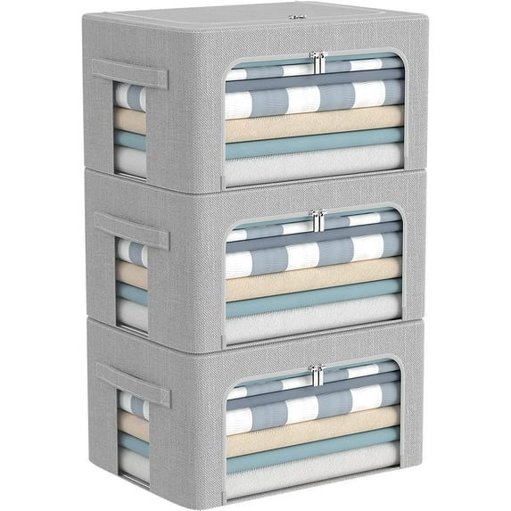 3Pack Foldable Storage Bins - Frame Box Linen Fabric Stackable Clothes ...