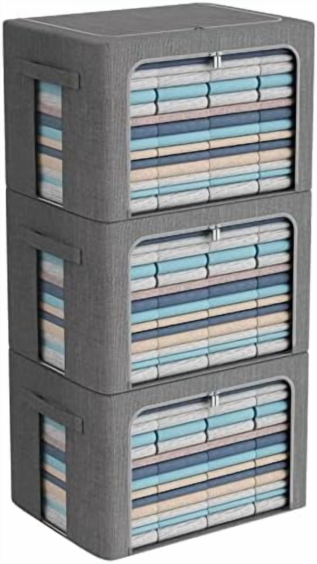 3Pack Foldable Storage Bins - Frame Storage Box Linen Fabric Stackable ...