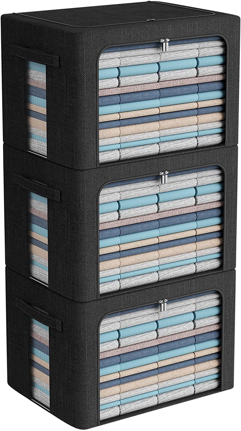 3Pack Foldable Storage Bins - Frame Storage Box Linen Fabric Stackable ...