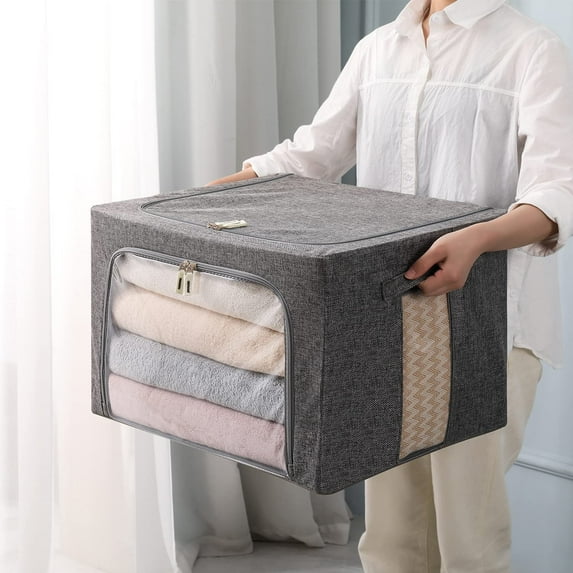 3Pack Foldable Storage Bins - Frame Storage Box Linen Fabric Stackable ...