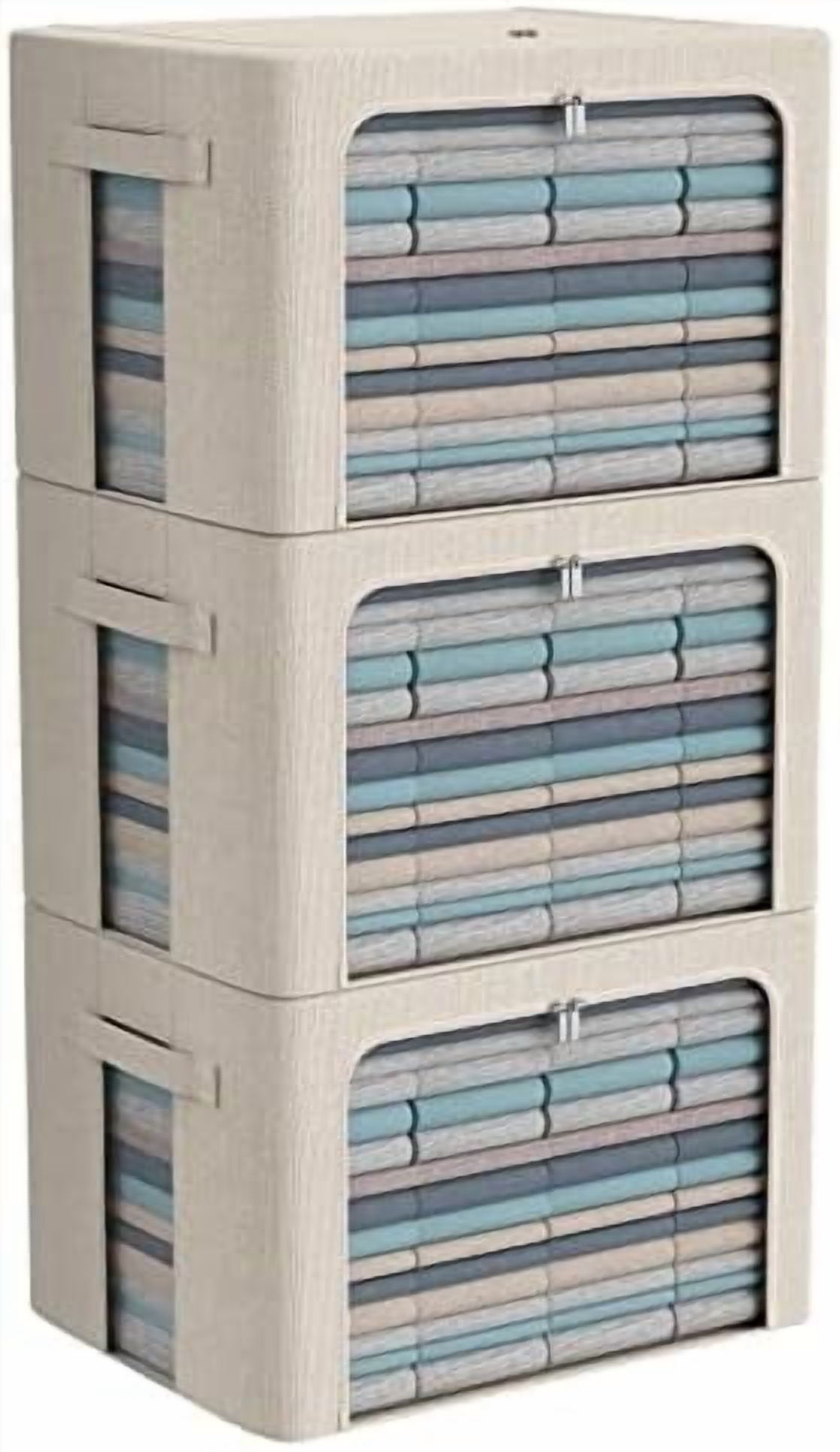 3Pack Foldable Storage Bins - Frame Storage Box Linen Fabric Stackable ...