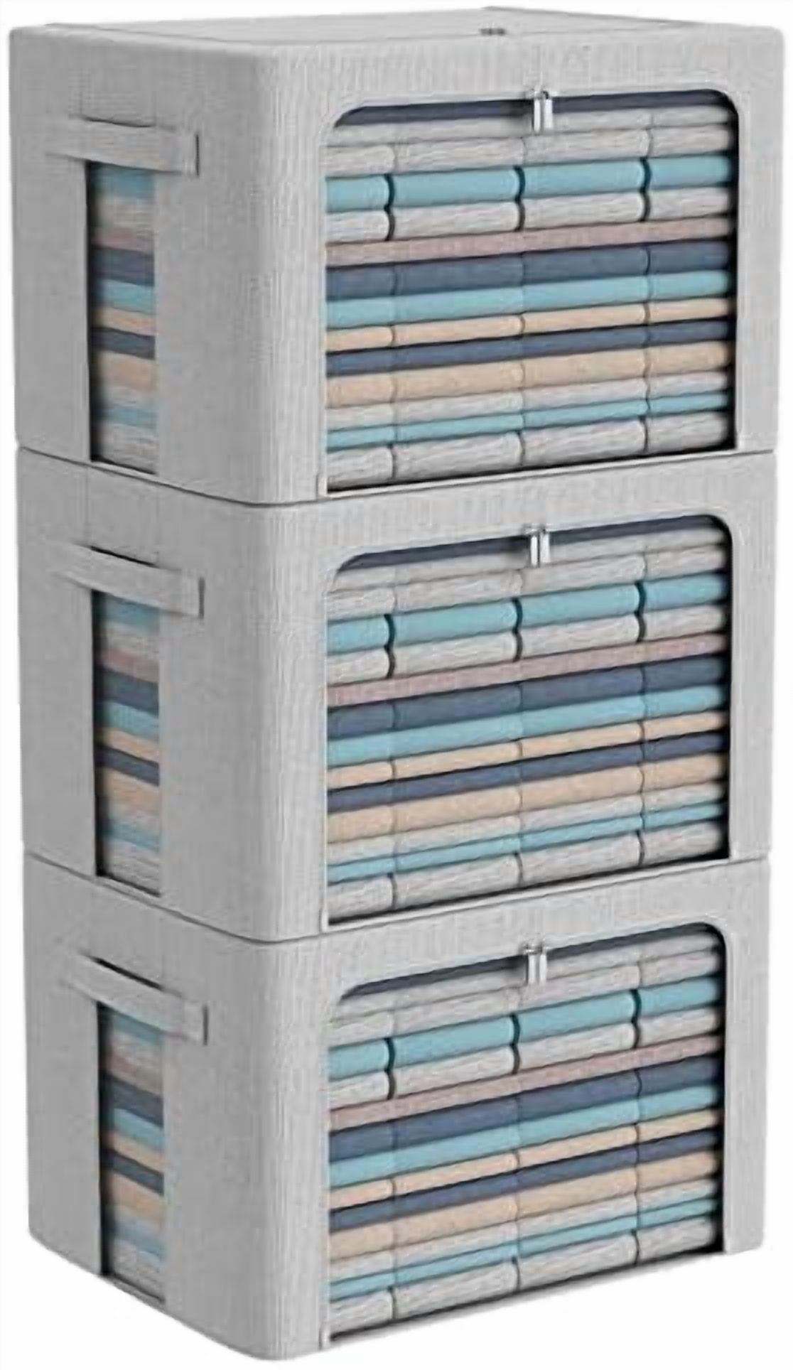 3Pack Foldable Storage Bins - Frame Storage Box Linen Fabric Stackable ...