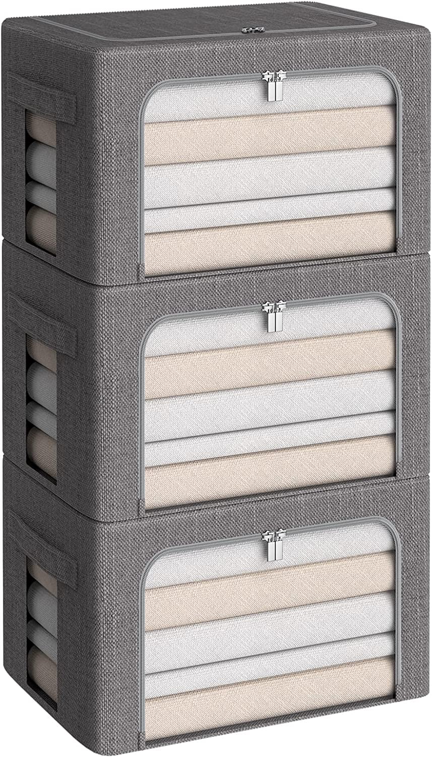 3Pack Foldable Storage Bins - Frame Storage Box Linen Fabric Stackable ...