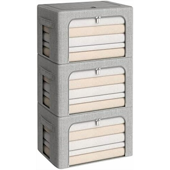 3Pack Foldable Storage Bins - Frame Storage Box Linen Fabric Stackable ...