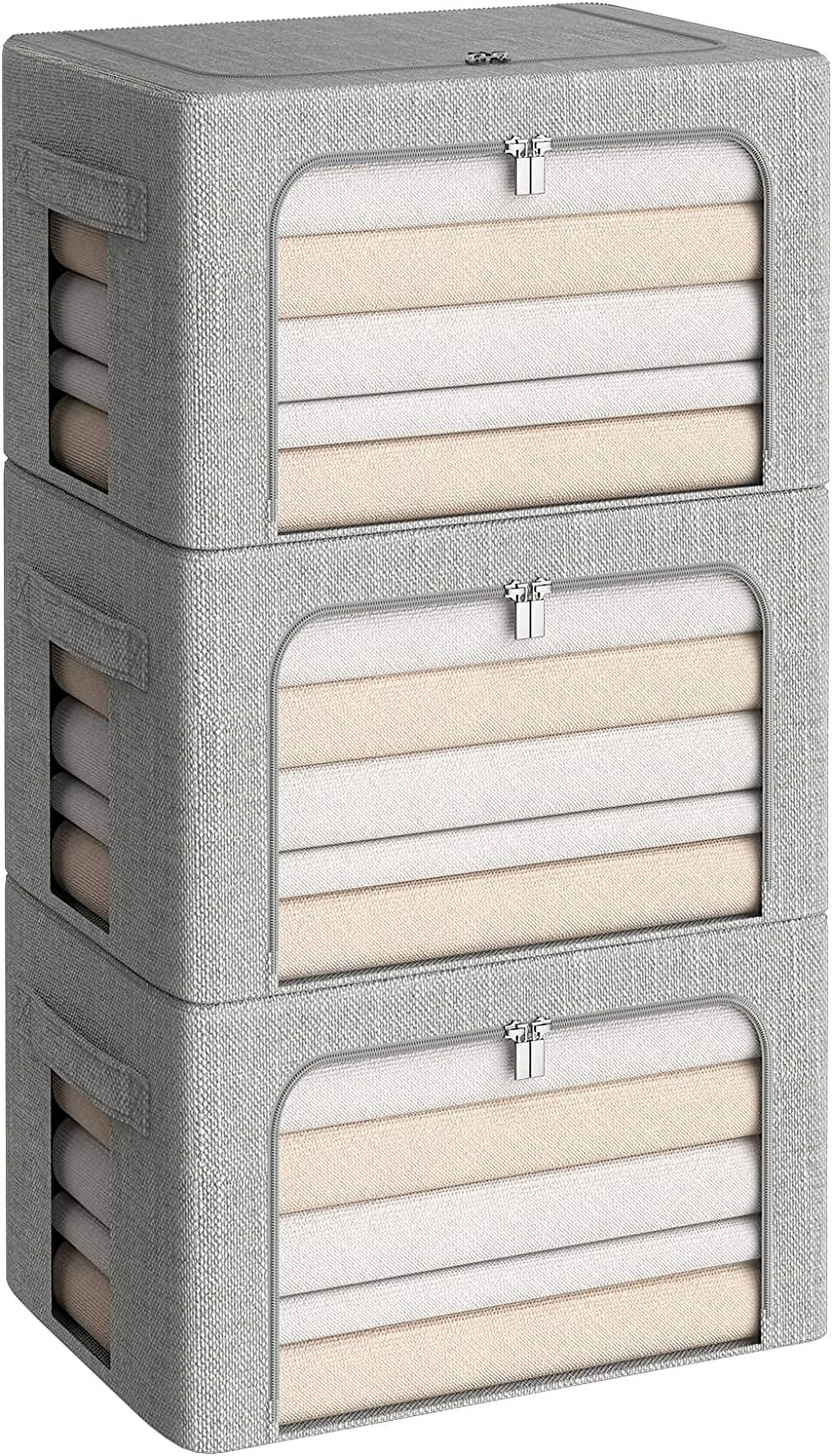 3Pack Foldable Storage Bins - Frame Storage Box Linen Fabric Stackable ...