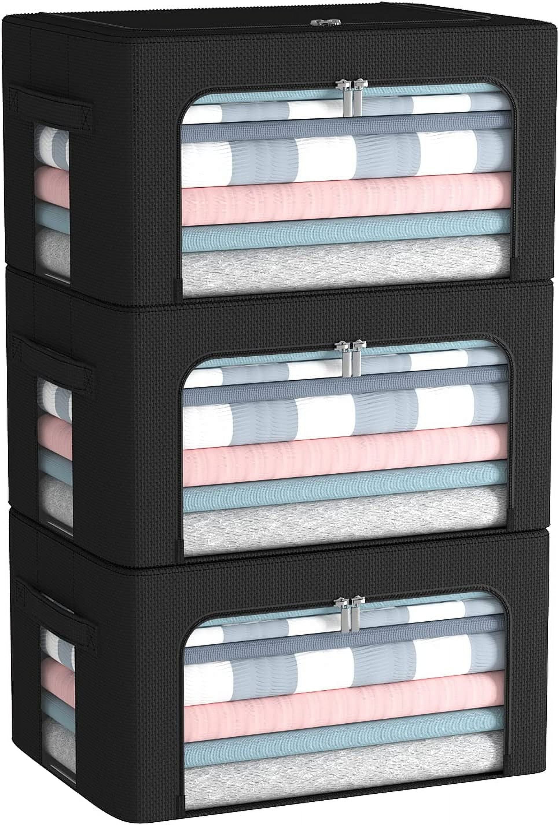 3Pack Foldable Storage Bins - Frame Storage Box Linen Fabric Stackable ...