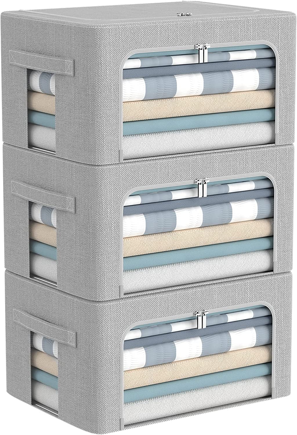 3Pack Foldable Storage Bins - Frame Storage Box Linen Fabric Stackable ...