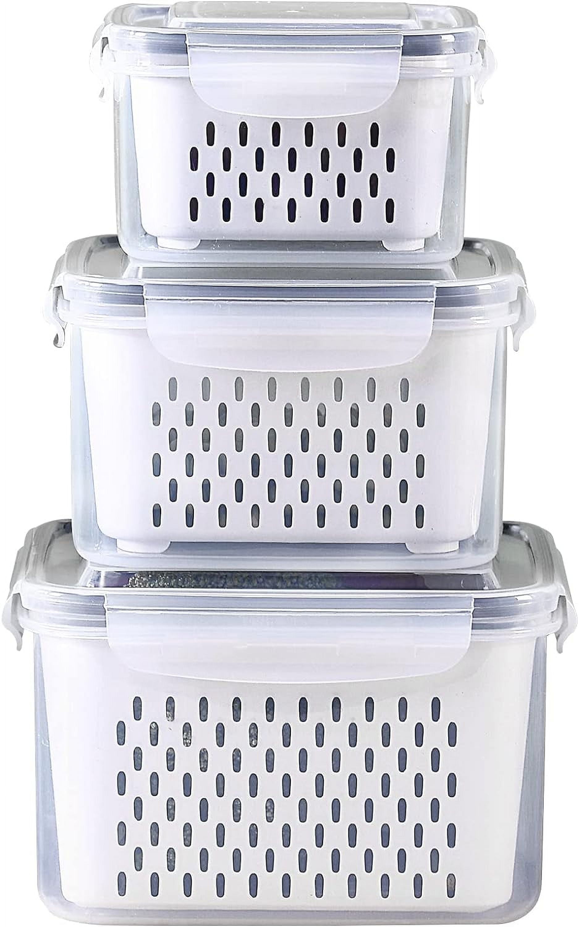 3Pack Fridge Food Storage Container Set with Lids with Strainer, Fruit ...
