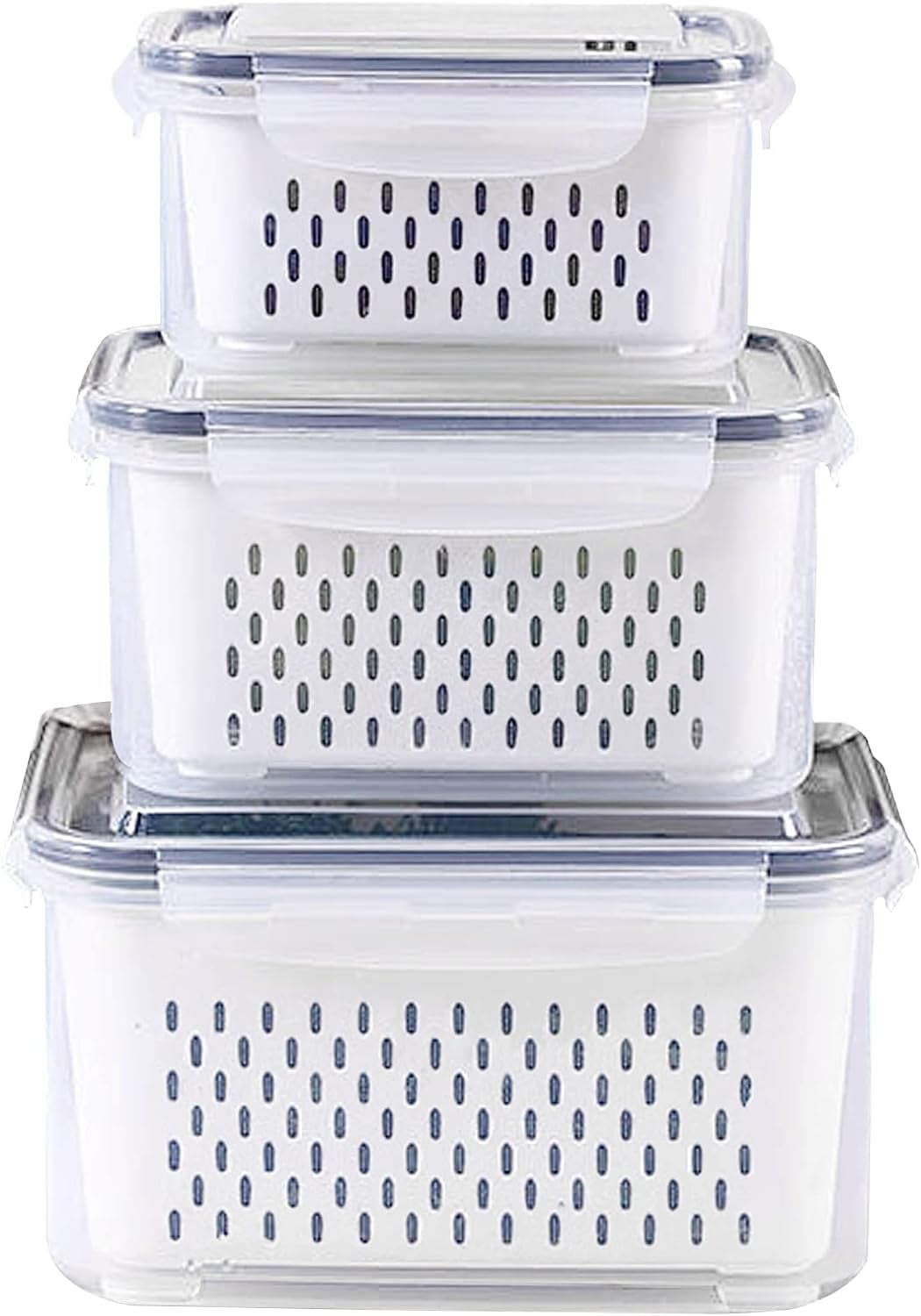 3Pack Fridge Food Storage Container Set with Lids with Strainer,Plastic ...