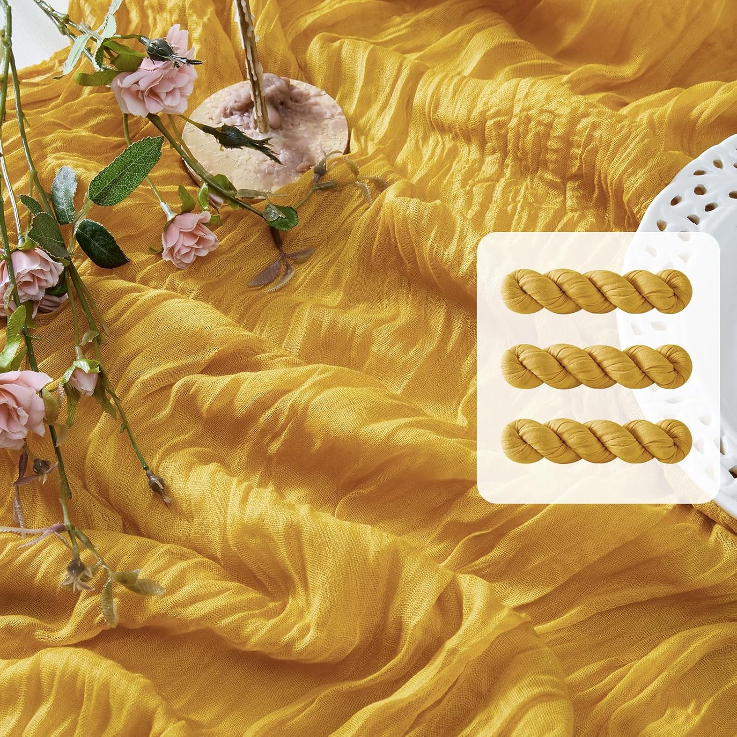 3Pack Gold Cheesecloth Table Runner, 10ft Gauze Cheese Cloths Table ...