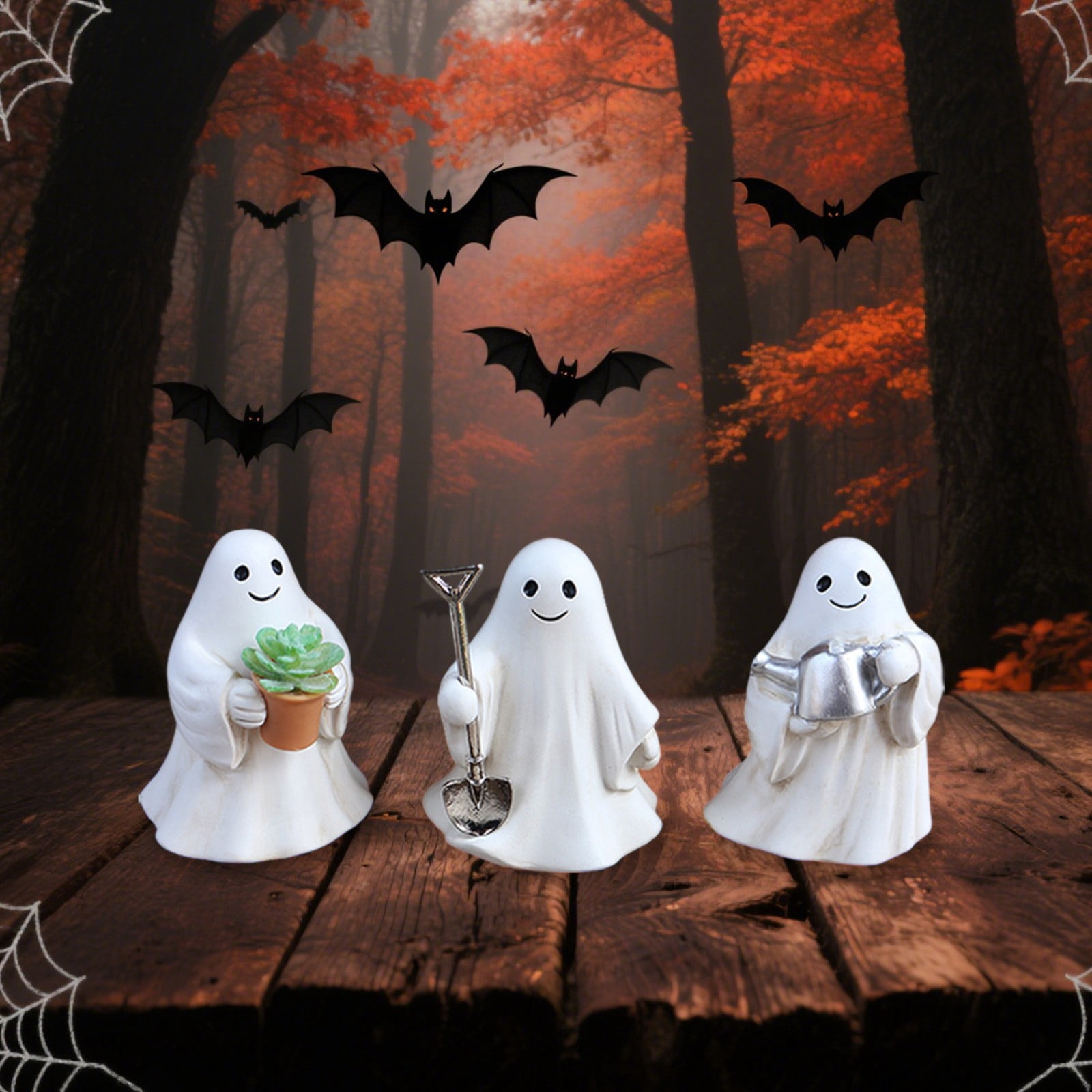 3Pack Halloween Ghost Figurine - Spooky Resin Pen Holder Statue, Cute ...