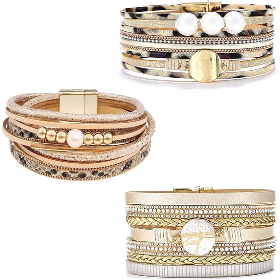 3Pack Leather Cuff let Set Multilayer Wrap let Tree let Clasp let for ...