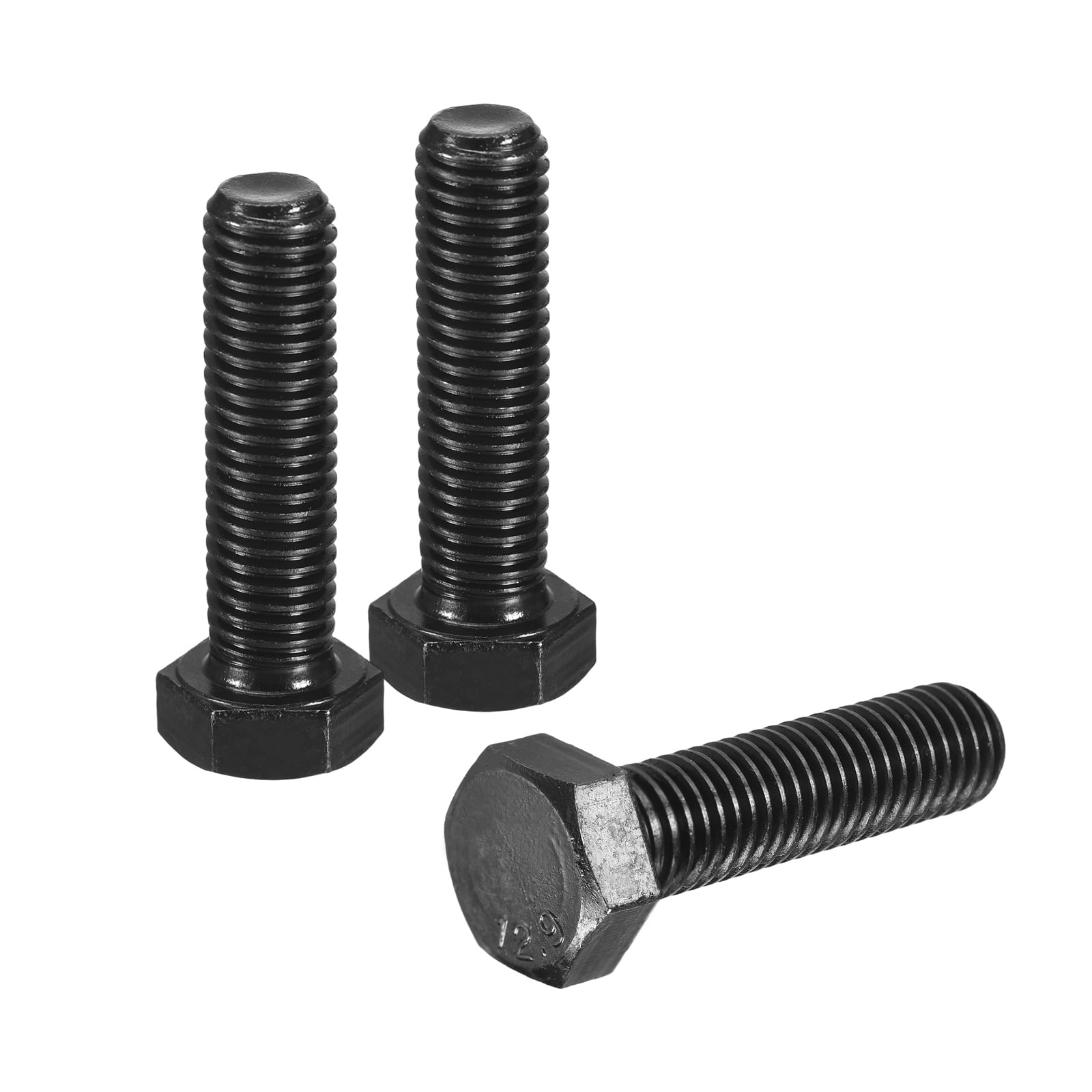 3Pack M12-1.75 x 45mm Left Hand Hex Head Bolt, Black Oxide Carbon Steel ...