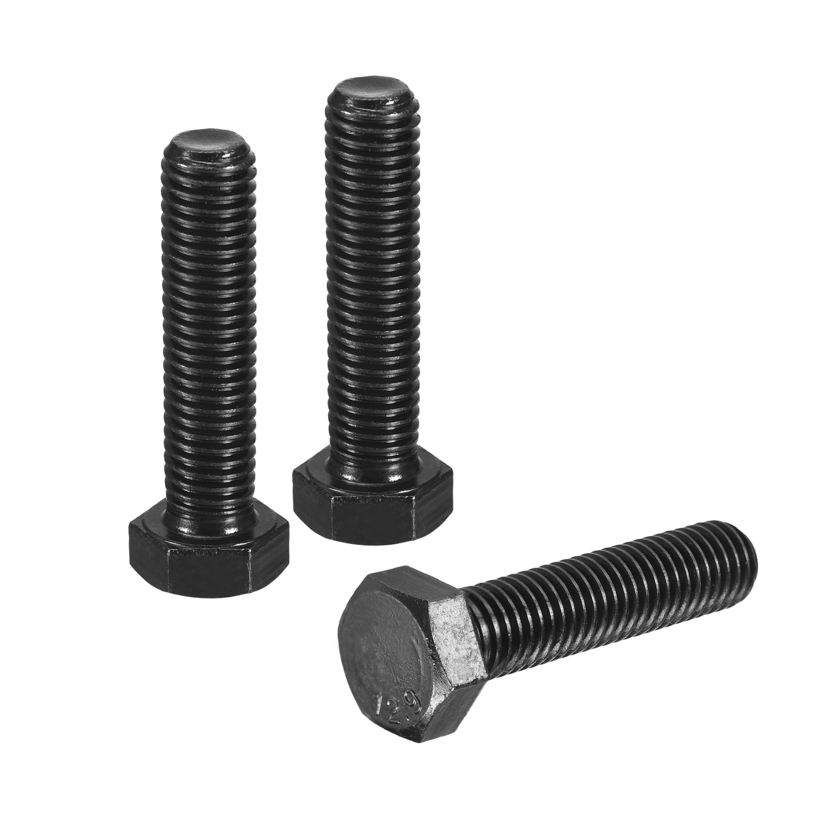3Pack M12-1.75 x 50mm Left Hand Hex Head Bolt, Black Oxide Carbon Steel ...