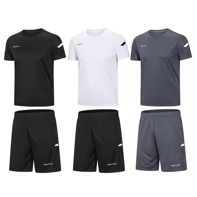 BUYJYA 3Pack Men's Workout Set Gym Clothes Active Shorts Shirt Set for ...
