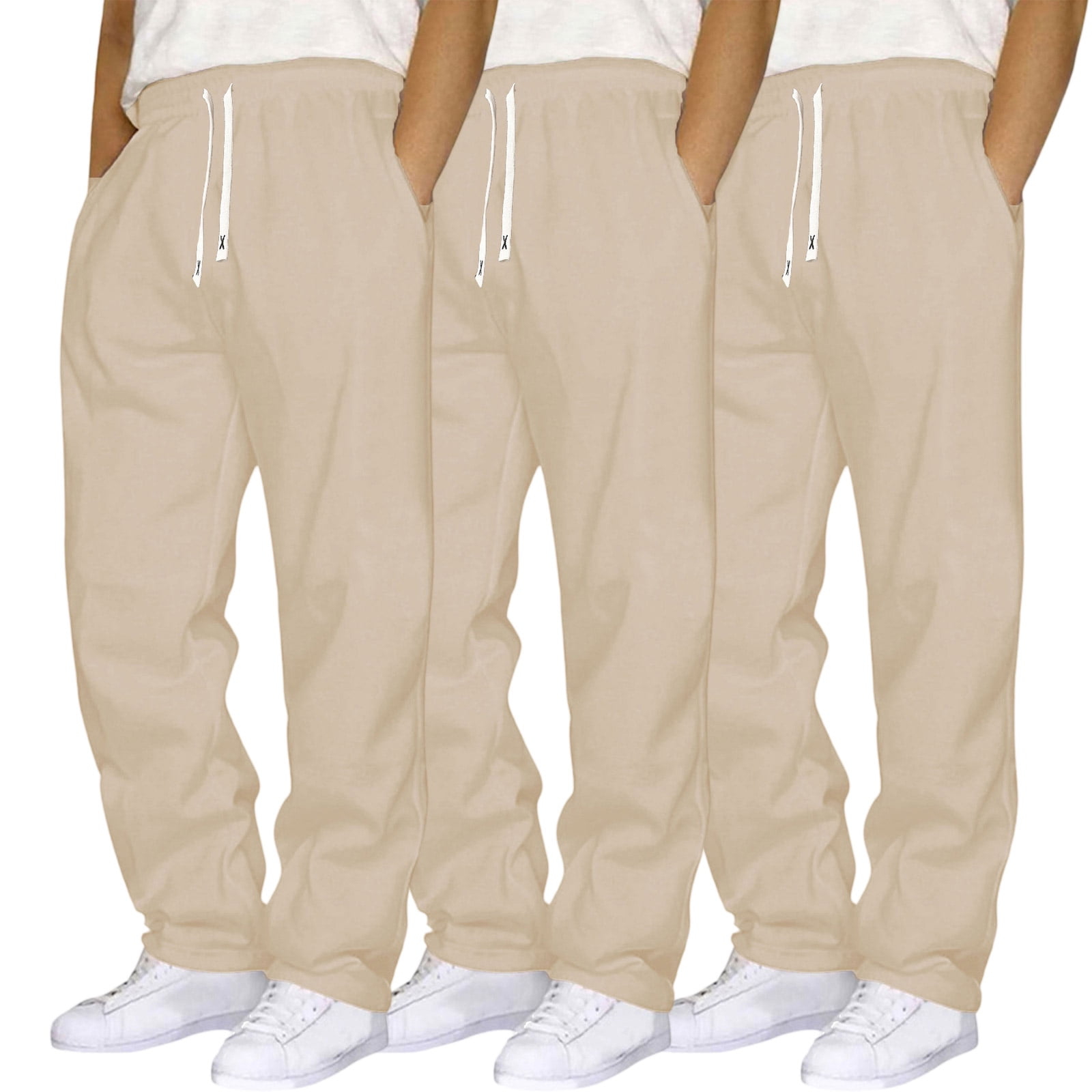 3Pack Mens Sweatpants Cargo Pants Open Bottom Wide Leg Sweatpants with ...
