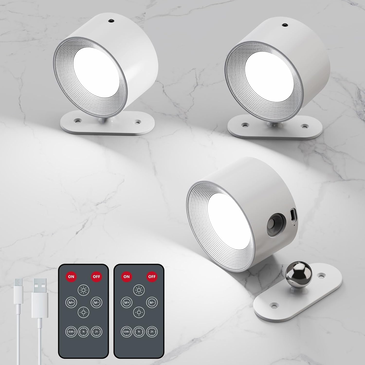 3Pack Operated Wall Sconce, 3 Color Modes 3 Brightness Levels 360 ...