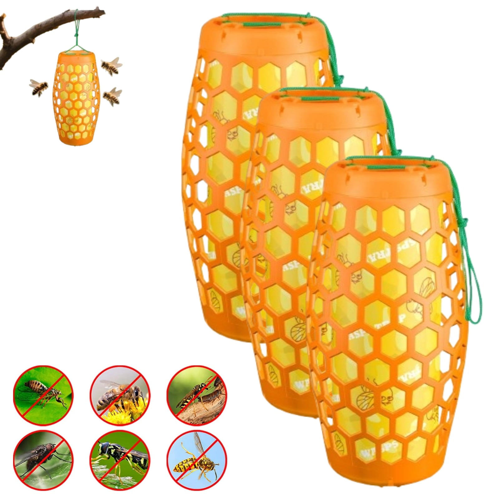 3Pack Outdoor Bee & Wasp Trap Kit - Heavy-Duty Plastic Design with ...