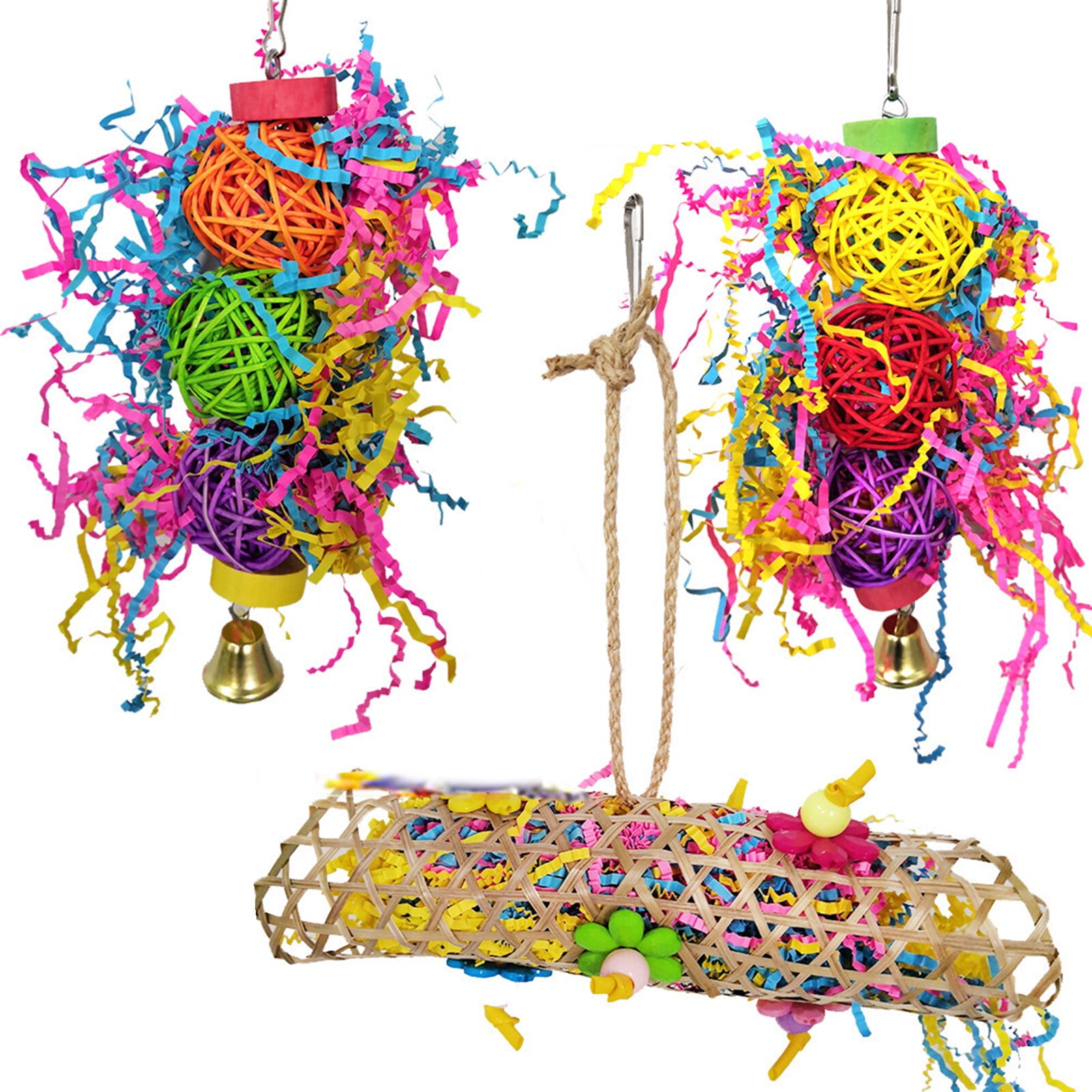 3Pack Parrot Chewing Pulling Toys Foraging Shredder Toy Parrot Cage ...