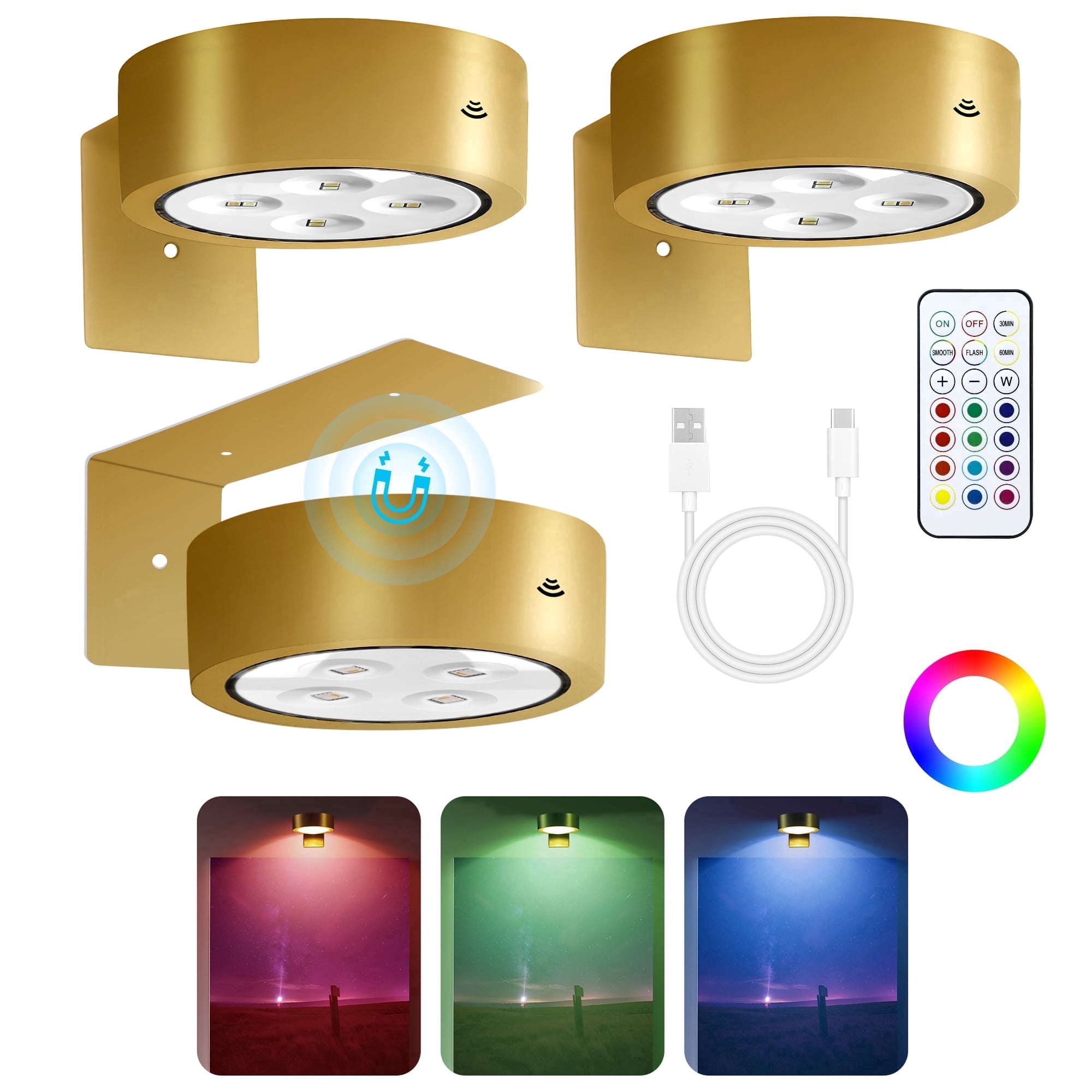 3Pack RGB Picture Light, Rechargeable Picture Frame Support 2 Dynamic ...