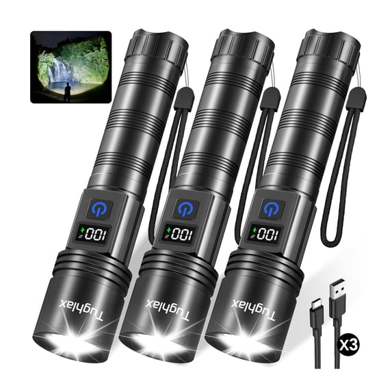 3Pack Rechargeable Flashlights High Lumens 9900LX, Super Bright ...