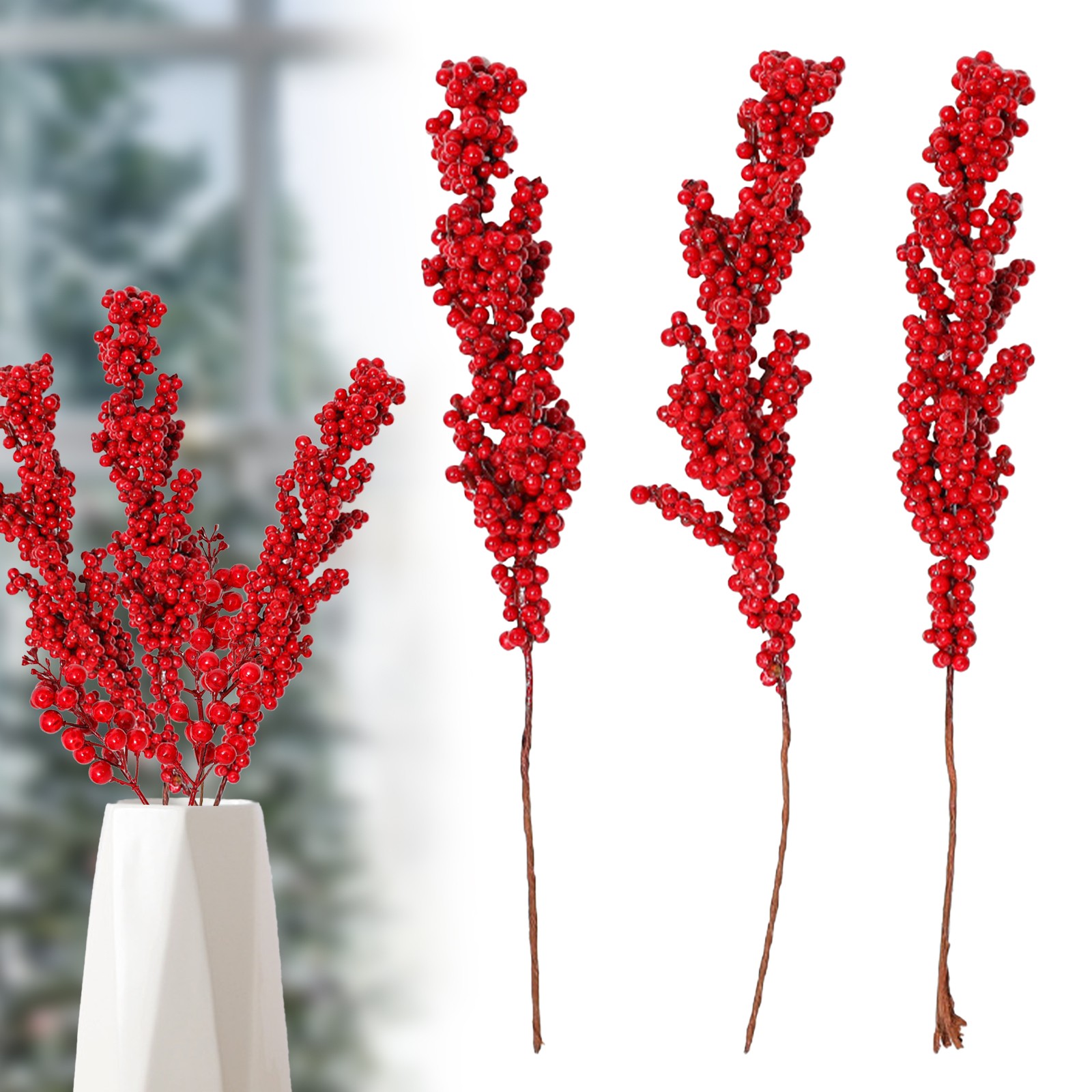 3Pack Red Berry Stems, 5*20.5cm/1.91"*8.07" Artificial Burgundy Red ...