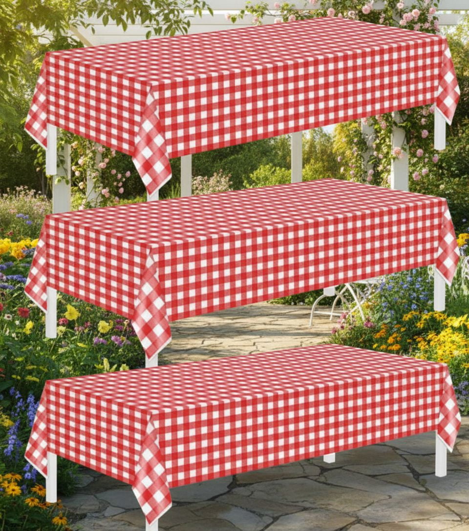 3Pack Red and White Checkered Tablecloths 54"x108" Christmas ...