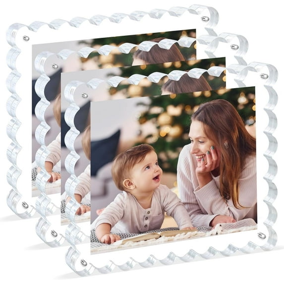 3Pack Scalloped Photo Frame 8x10 Inch, 15+15mm Thick Block Clear Glass ...