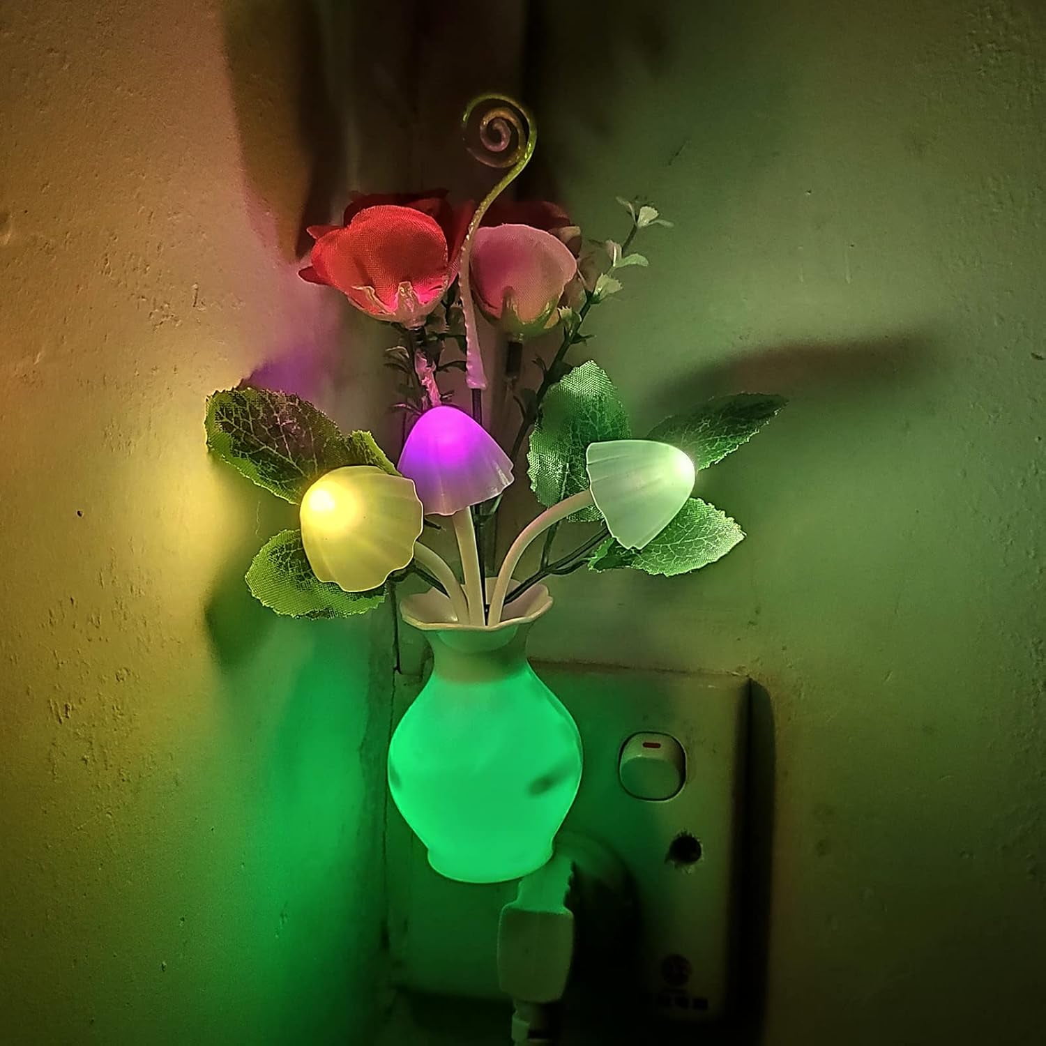 3Pack Sensor Night Light Plug in Rose Flower Light, Lamp Dream ...