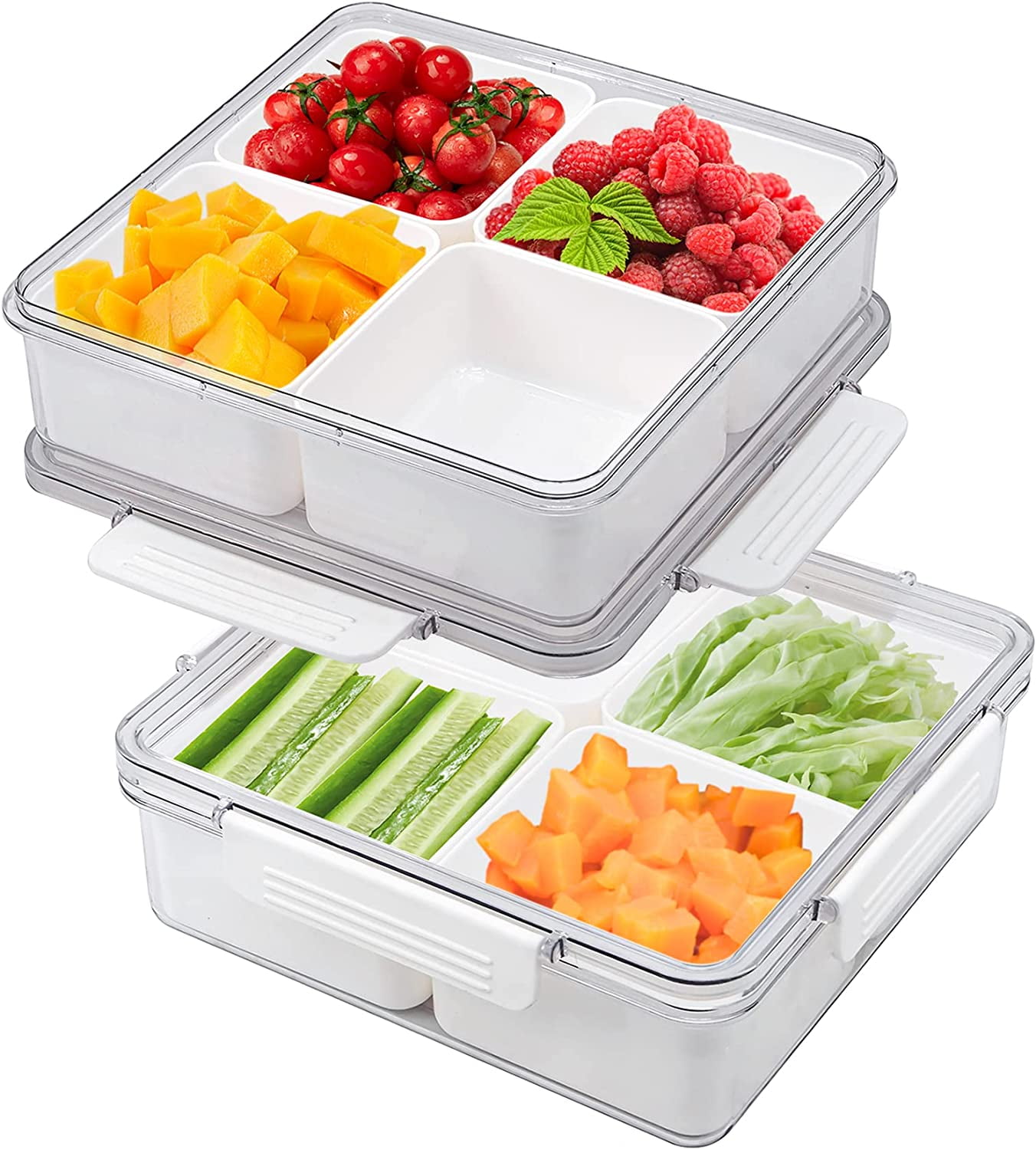 3Pack Snackle Box Divided Veggie Serving Tray with Lid Salad Keeper ...