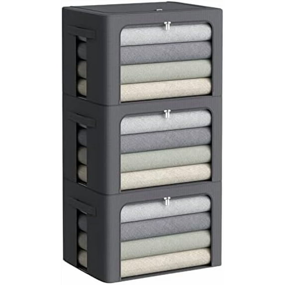 3Pack Stackable Clothes Storage Bins - Oxford Frame Storage Box ...