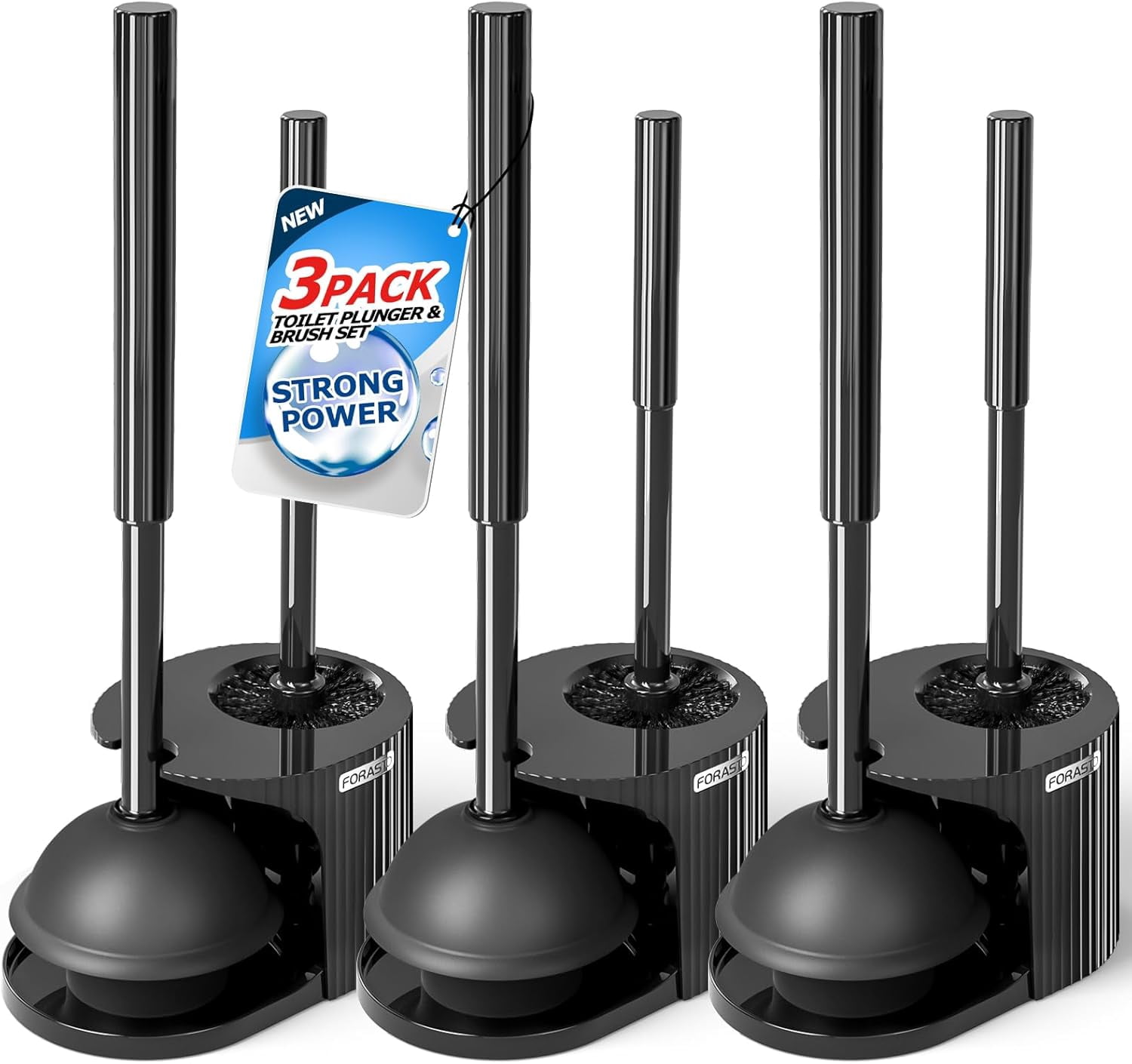 3Pack Toilet Brush and Plunger Set, Extended Handle Plunger,Toilet Bowl ...