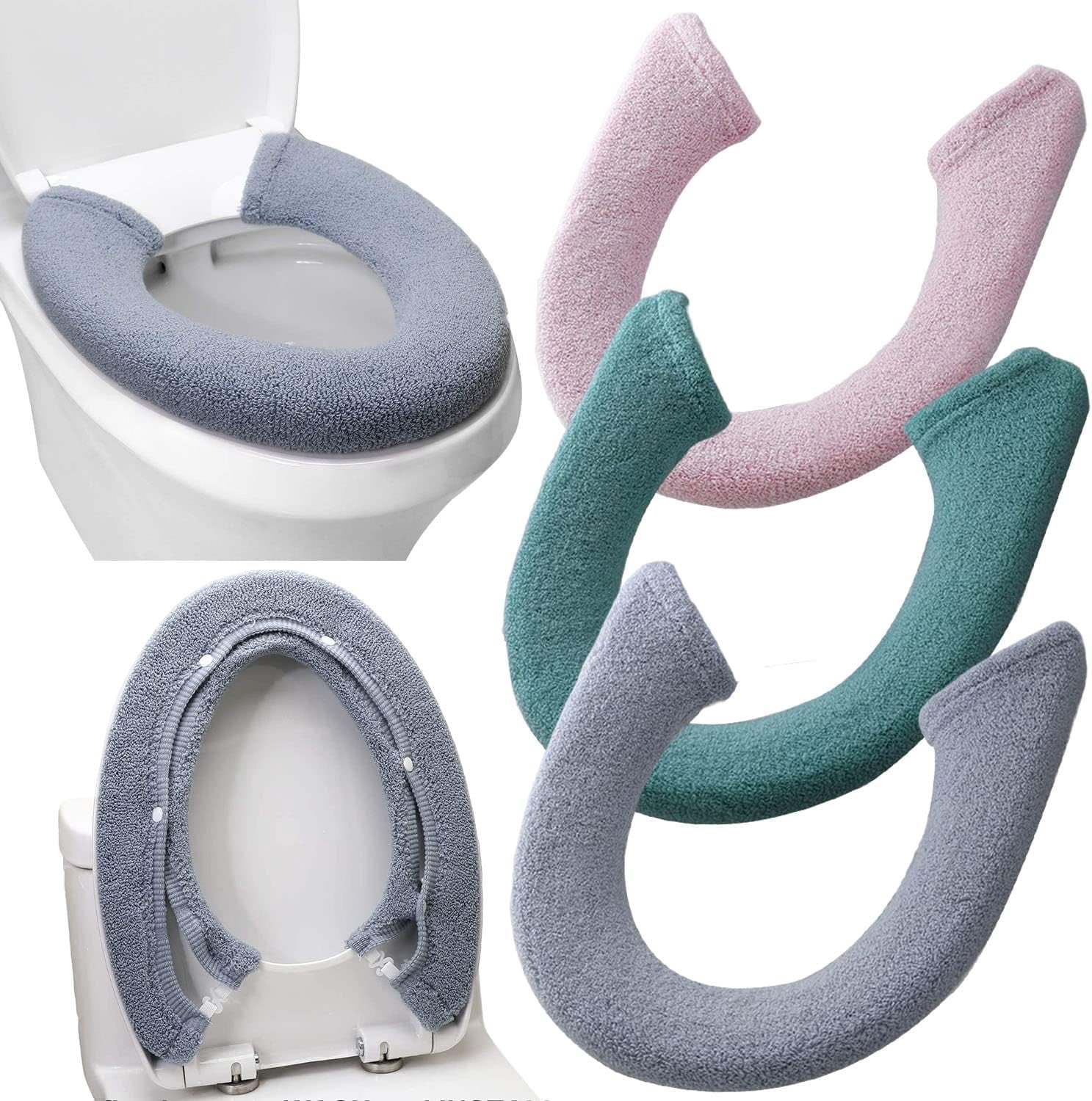 3Pack Toilet Seat Cover,Bathroom Soft Thicker Warmer with Snaps Fixed ...