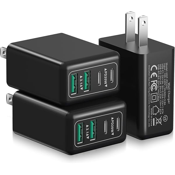 3Pack USB C Fast Charger Block, 40W 4-Port USB C Wall Charger, PD+QC ...