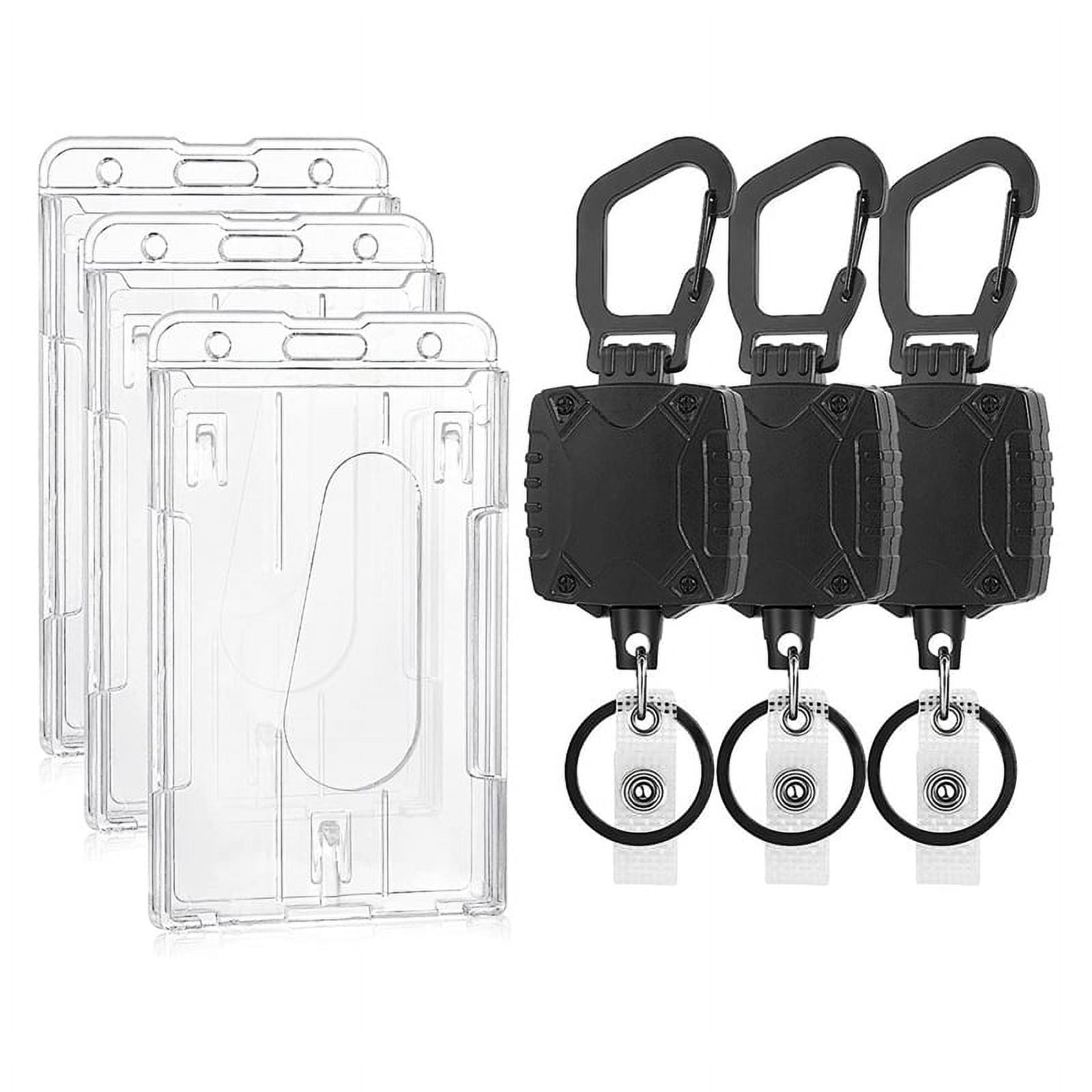 3Pack Vertical 2-Card Badge Holder and Heavy Duty Retractable Keychain Badge Reel, Hard Plastic ...