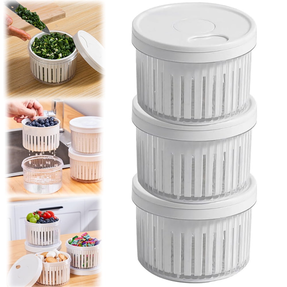 3Pack White Berry Containers for Fridge,Fruit Drain Basket,Scallion ...