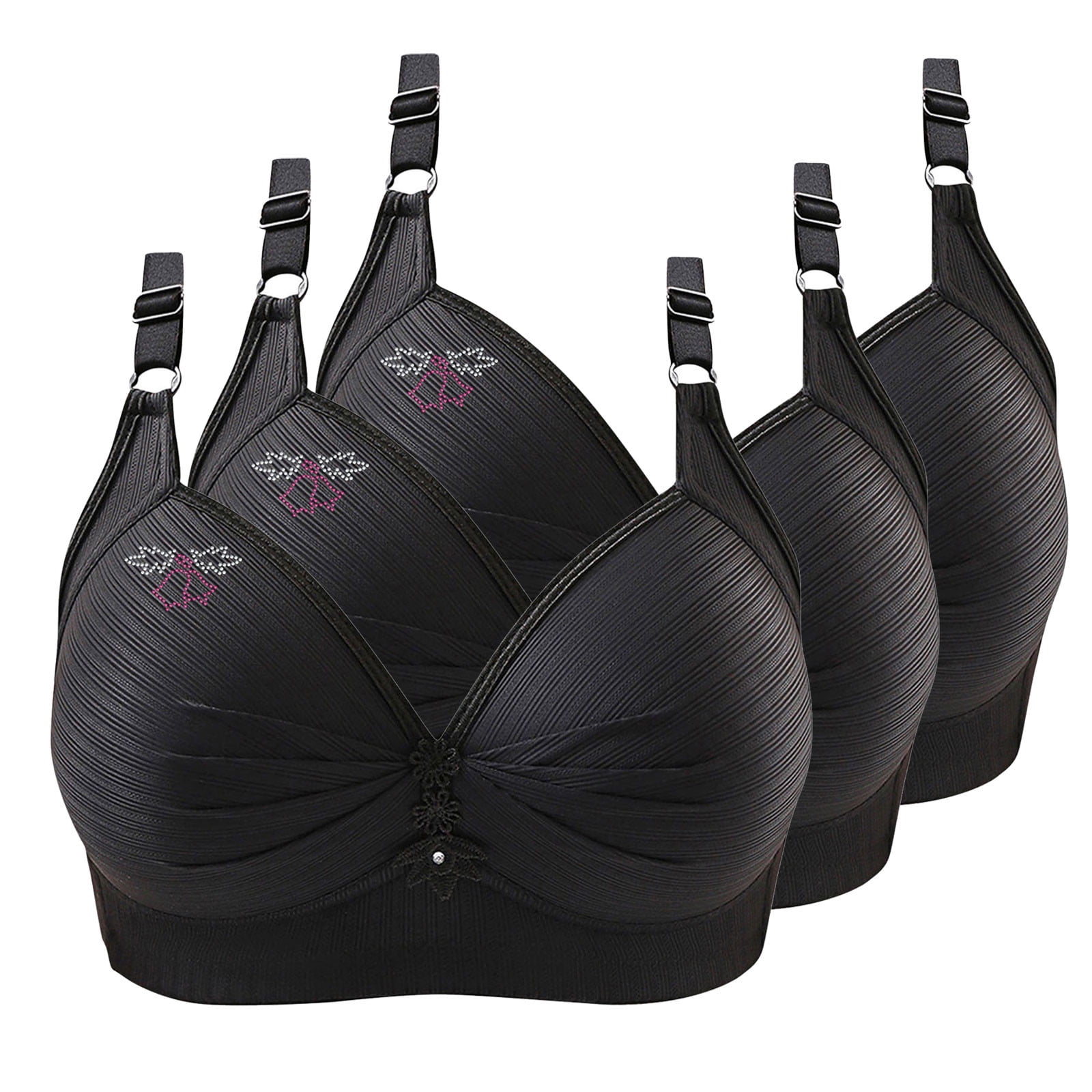 3Pack Woman's Push Up Wireless Bra Printing No Underwire Gathered T ...