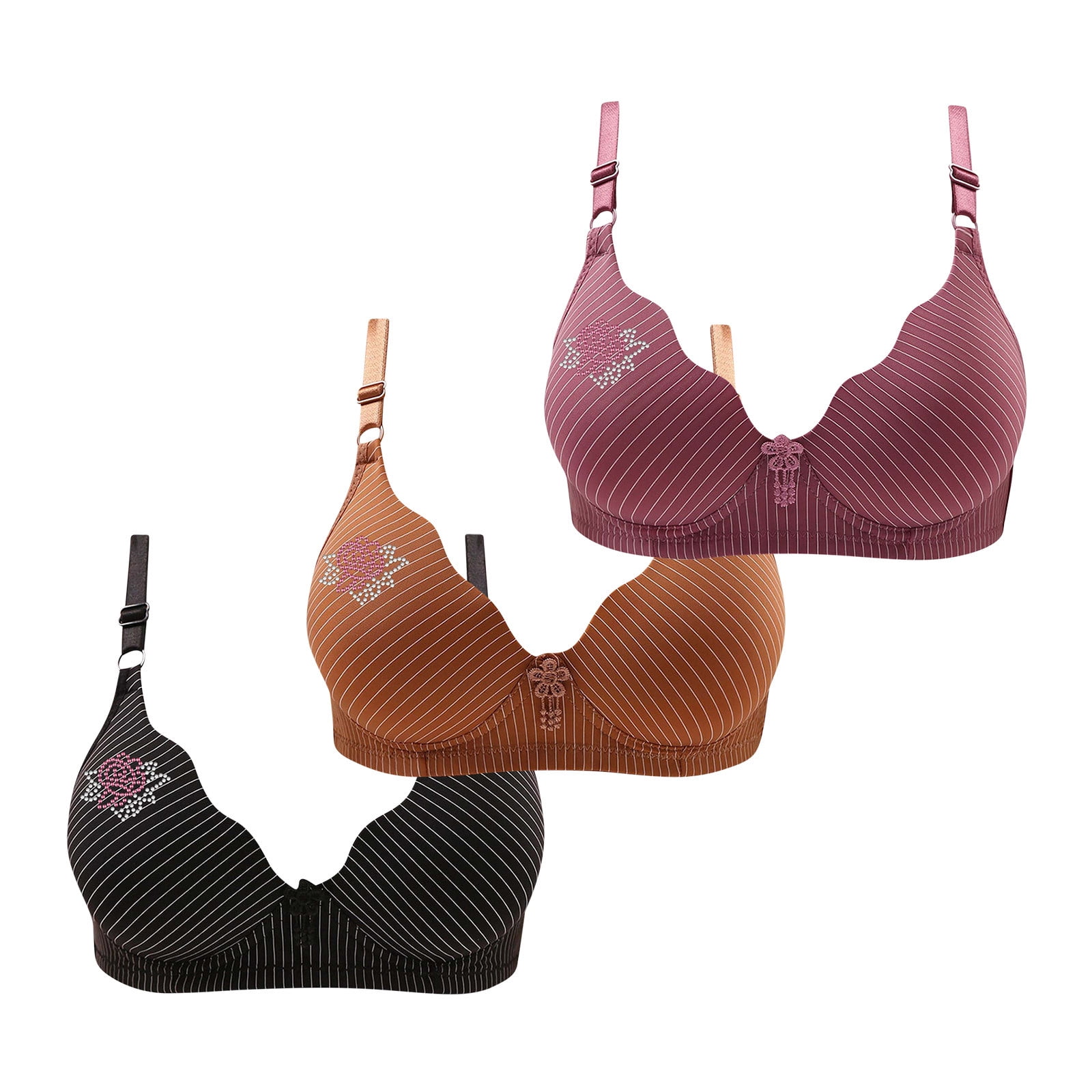 3Pack Women's Seamless Bras No Steel Ring Push Up Bras Soft Comfortable ...